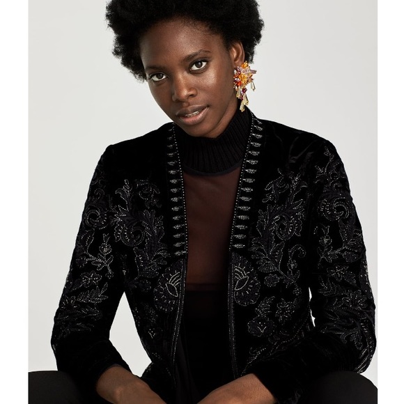 Zara | Jackets & Coats | Zara Embroidered Velvet Jacket | Poshmark